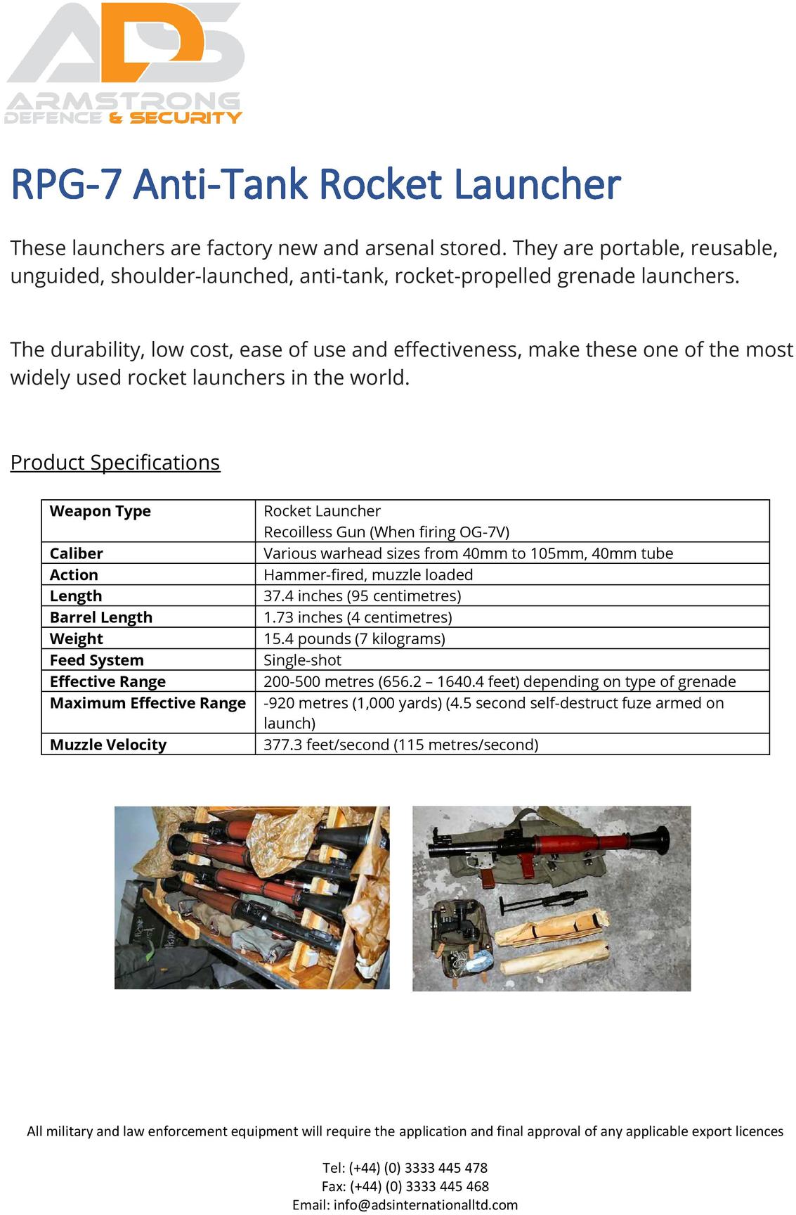 RPG-7 Anti-Tank Rocket Launcher | ADS International Defence & Security